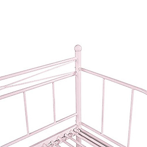 LCH Twin Size Daybed with Trundle, Metal Day Bed with Steel Slat Support,Sofa Bed Frame for Children, Teens and Adults, No Spring Box Need, Suitable for Bedroom, Apartment and Dorm, Pink