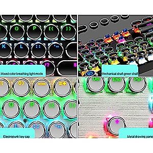 Jamerxie Typewriter Keyboard, RGB Mix Colour Punk Mechanical Keyboard, 104-key Light up Gaming Retro Keyboard with Wired USB for Computers, White/Black (Black Punk)