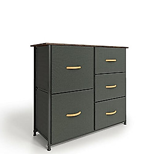 MAXCBD Nightstand Bedside Table Drawer Cabinet 5-Drawers Dresser Storage Closet Durable 5 Removable Fabric Wide Bamboo Shelves Crafted with A Wooden Tabletop and Metal Frame Storage Tower Dresser