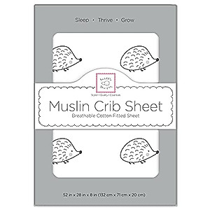SwaddleDesigns Softest Cotton Muslin Fitted Crib Sheet/Toddler Sheet for Baby Boy & Girl, Black Hedgehogs, 1 Count (Pack of 1)