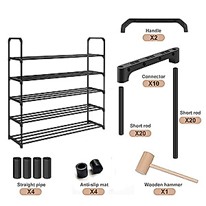 CazyHome 5 Tiers Shoe Rack, Stackable Metal Large Shoe Organizer, Easy Installation Detachable, 20 to 25 Pairs Shoes, Storage Shoe Shelf for Bedroom, Closet, Entryway, Black