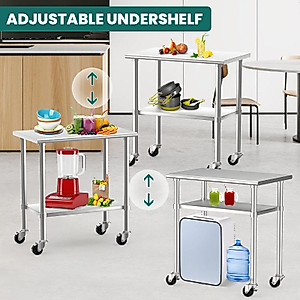 YBLFDY Stainless Steel Table with Wheels NSF Stainless Steel Prep Table 36x24 Inches, Kitchen Metal Table with Adjustable Undershelf，Heavy Duty Work Table for Kitchen, Garage, Laundary