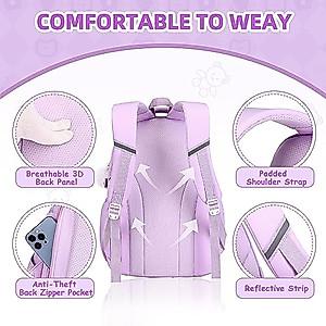 PIG PIG GIRL Girls Backpack,Kids Backpack for Girls with Anti-theft Back Pocket Lightweight School Backpack Watrer Resistant Bookbag for Elementary Primary School,Purple