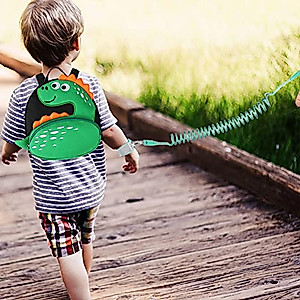 Accmor Toddler Backpack Harness with Safety Leash, Cute Dinosaur Harnesses with Kids Anti Lost Wrist Link, Mini Child Schoolbag with Wristband Tether Strap and Protection Leashes for Baby boys (Black)