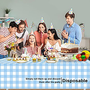LIKAJON 6 Pack Blue and White Checkered Tablecloth, Blue Plastic Table Cloths for Parties Disposable, 54 x 108 inch Waterproof Rectangular Blue Gingham Camping Tablecloth for Birthday, Party, Picnic