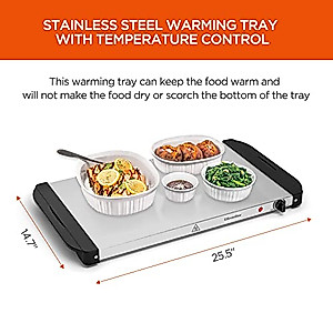 Eficentline 7.5Qt Buffet Server and Warmer,Electric Food Warmer for Parties,Stainless Steel Warming Trays with Adjustable Temperature,2x 2.5 Qt & 2x1.25 Qt Warming Pans,2 x Silicone Kitchen Tongs