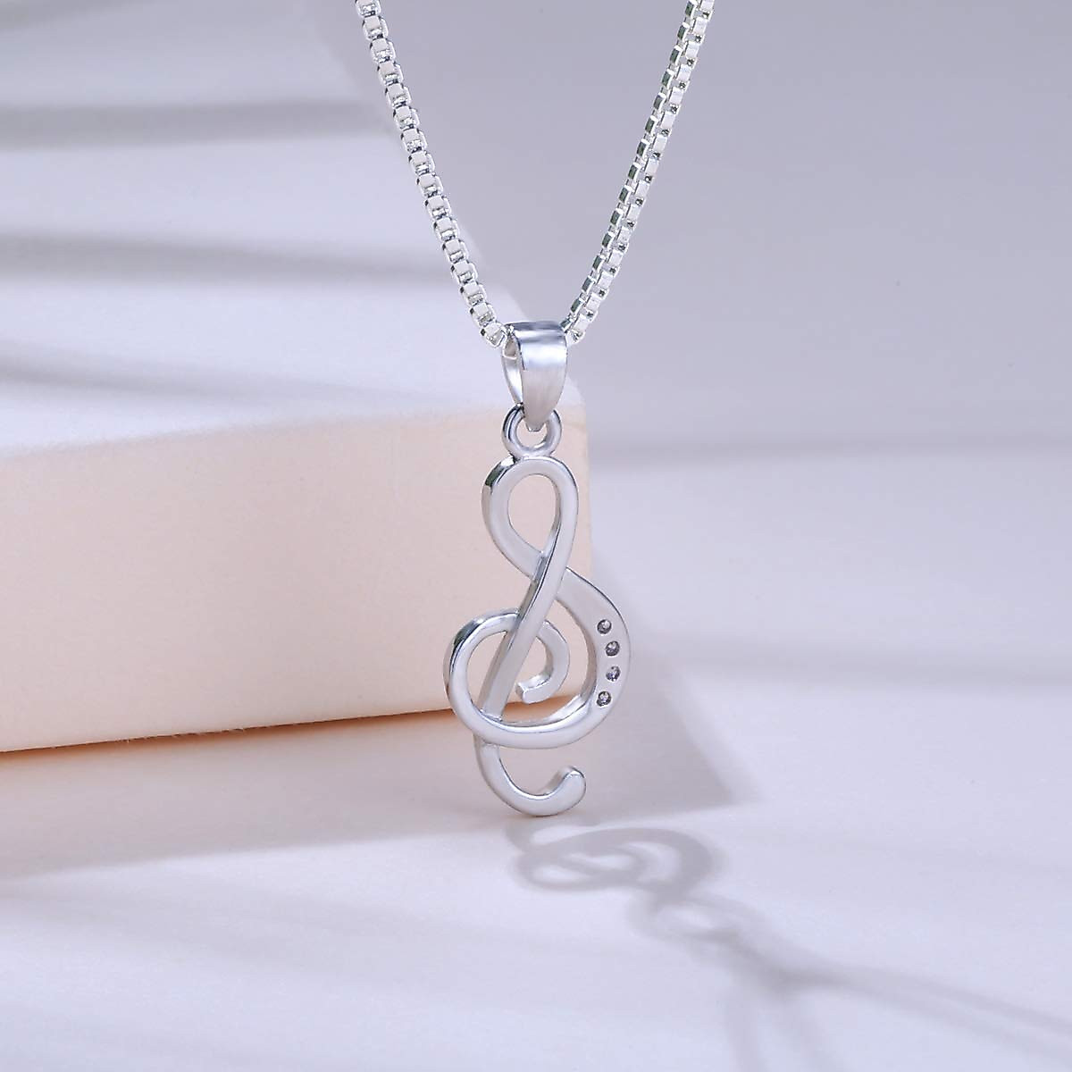 DXZNBEST Music Note Pendant Necklace 925 Sterling Sliver Cubic Zirconia for Women Mother’s Day Valentine's Day Christmas Jewelry Gift Chain 18 Inches