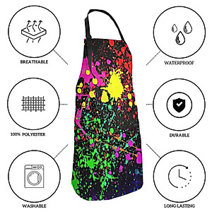 Kawani Artist Painting Art Aprons for Women Men Black Abstract Paint Splash Spatter Smocks With 2 Pockets Woman Waterproof Apron Barber Chef Cooking Grilling Kitchen Accessories Pinafore 28x33 In