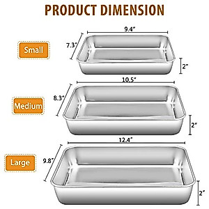 Baking Pans Set of 3, E-far Stainless Steel Sheet Cake Pan for Oven - 12.5/10.5/9.4Inch, Rectangle Bakeware Set for Cake Lasagna Brownie Casserole Cookie, Non-toxic & Healthy, Dishwasher Safe
