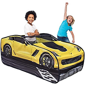 Chevy Corvette Pop Up Tent,Large Foldable Race Car Play Tent for Kids, Birthday Gift Boy, Yellow, 3+
