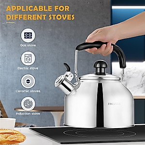 AMFOCUS Tea Kettle Stovetop, Whistling Tea Kettle Pots for Stove Top, 2.64 QT Food Grade Stainless Steel Teakettle Teapot with Cool Grip Folding Handle, Hot Water boiler for Tea, Milk, Coffee