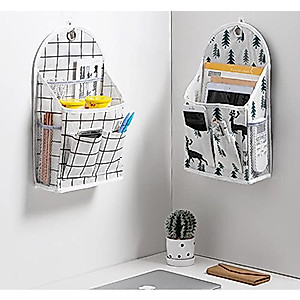 Wall Hanging Storage Bag, Waterproof Over The Door Closet Organizer Hanging Pocket Linen Cotton Organizer Box Containers for Bedroom, Bathroom, Kitchen, Office (Black Grid)