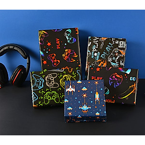 Titiweet Gaming Wrapping Paper - Birthday Wrapping Paper for Boys, 12 Sheets Video Game Wrapping Paper for Pokemon/Minecraft/Mario/Fortnite Lover, 20 x 28 Inches Per Sheet