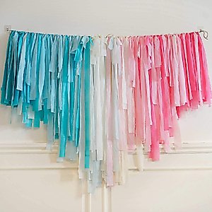 melody fantasy 200 Plastic Strips Pink Blue White Streamers Backdrop Pastel Streamers Fringe Backdrop for Gender Reveal Party Background Streamers Decorations Winter Wonderland Baby Shower Birthday