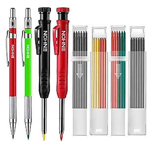 Enhon 8 PCS Carpenter Pencils with 80 Refills, Solid Deep Hole Woodworking Mechanical Pencils Built-in Sharpener, Colorful Carpentry Marking Scribe Tools for Architect Construction