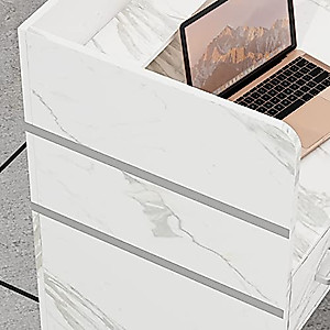 Homsee Modern Reception Desk with 3 Drawers, 1 Door Storage Cabinet & Hutch Shelf, Office Wooden Computer Desk, Writing Study Table PC Laptop Desk, White Marble (47.3" L x 18.3" W x 43.3" H)