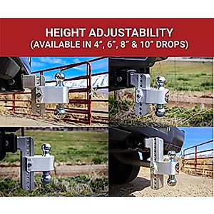 Weigh Safe 180 Hitch - Adjustable Trailer Hitch Ball Mount - 8" Adjustable Drop Hitch for 2" Receiver - Heavy Duty Aluminum Trailer Tow Hitch w/ Chrome Plated Tow Balls (2" & 2 5/16") - 12,500 GTW