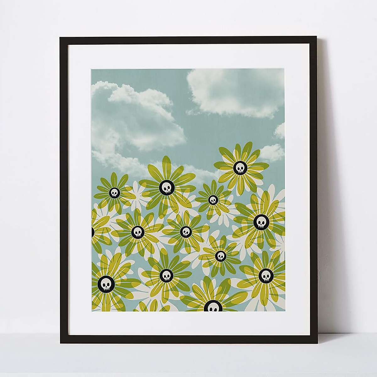 Skull flowers wall art print abstract floral poster unique home decor gift idea unframed (8x10" Print)