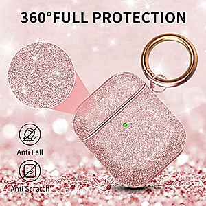MOLOVA Bling Case for Airpods 1&2 Case,Hard Cover Glitter Rose Gold Luxury Leather with Gold-Plated Frame Shock Proof Cover with Keychain（Rose Gold）