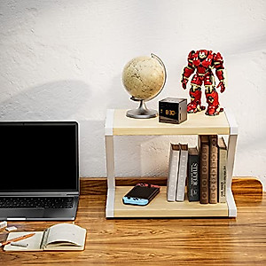 HUANUO Printer Stand, Desktop Stand for Printer, Printer Stand with Storage, Desktop Shelf with Anti-Skid Pads, Printer Table Organizer, Printer Shelf w/ 2 Tier Tray & Hardware & Steel (Light Wood)
