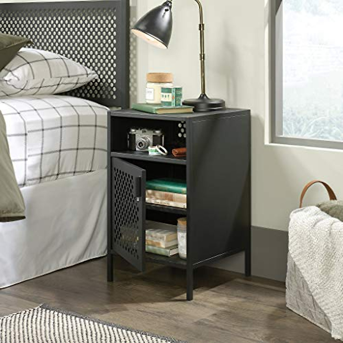 Sauder Boulevard Café Night Stand, L: 14.49" x W: 14.96" x H: 24.02", Black Finish