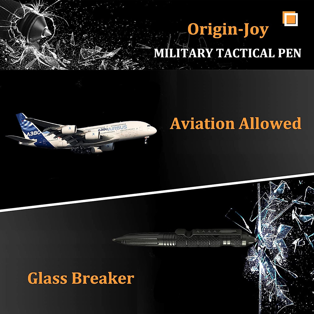 Origin-Joy 2 Pack Tungsten Steel Military Tactical Pen Set, Multifunctional EDC Self Defense Pen With 8 Ballpoint Refills
