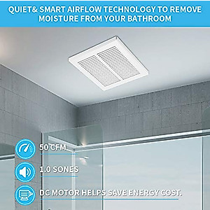 Tech Drive Bathroom fan 50 CFM, 1.0Sone DC Motor with No Attic access Needed Installation,Very Quiet Ventilation and Exhaust Fan, Ceiling Mounted Fan, White