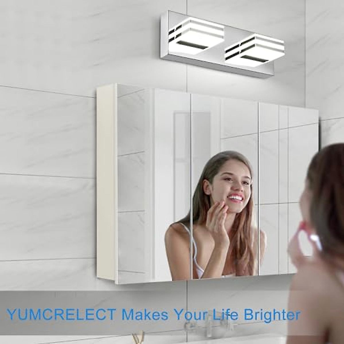 yumcrelect LED Vanity Light, 12W Light Mirror Front Vanity Lamp Modern Acrylic Stainless Steel Bath Wall Vanity Lighting Over Mirror Chrome 2-light Bathroom Bedroom Lighting Fixtures