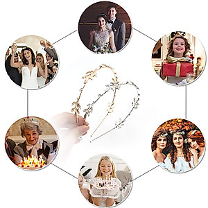 NODG 2 Pieces Leaf Tiaras for Women Silver-Leaf Headbands Crystal Gold Tiaras for Women Bridal Headpiece Wedding Headbands Hair Accessories Jewelry Tiaras and Crowns for Women