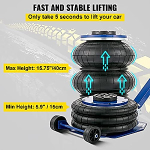 VEVOR Air Jack, 3 Ton/6600 lbs Triple Bag Air Jack, Air Bag Jack Lift Up to 15.75 Inch, 3-5S Fast Lifting Air Bag Jack for Cars with Adjustable Long Handle (Blue)