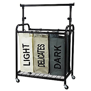 Oceanstar 3-Bag Rolling Laundry Sorter with Adjustable Hanging Bar, Color