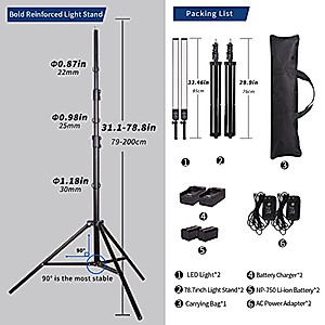 GIJUANRING Photography Lighting,Battery Powered Rechargeable LED Studio Light Wand Dimmable 3200-5500K Portable Handheld Stick Light with Li-Ion Battery,Stand for Portrait,Photo Studio,Outdoor Video