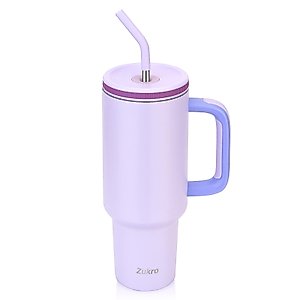 Zukro 40 oz Triple Insulated Tumbler with Handle and Straw Lid - Stainless Steel Cup Travel Mug Fits in Cupholder - No Sweat Water Bottle Keeps Drinks Cold 30 Hours - Dishwasher Safe - Lavender