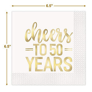 Cheers to 50 Years Birthdays and Anniversary Party Plates and Napkins - Fancy Gold Metallic Dots Paper Dinner Plates and Luncheon Napkins, (Serves 16)
