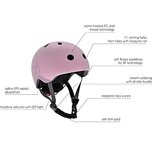 Scoot and Ride - Matte Finish Kid's Helmet with Adjustable Straps (Rose, Small-Medium) - Includes LED Safety Light and Soft Fleece Padding for Extra Protection