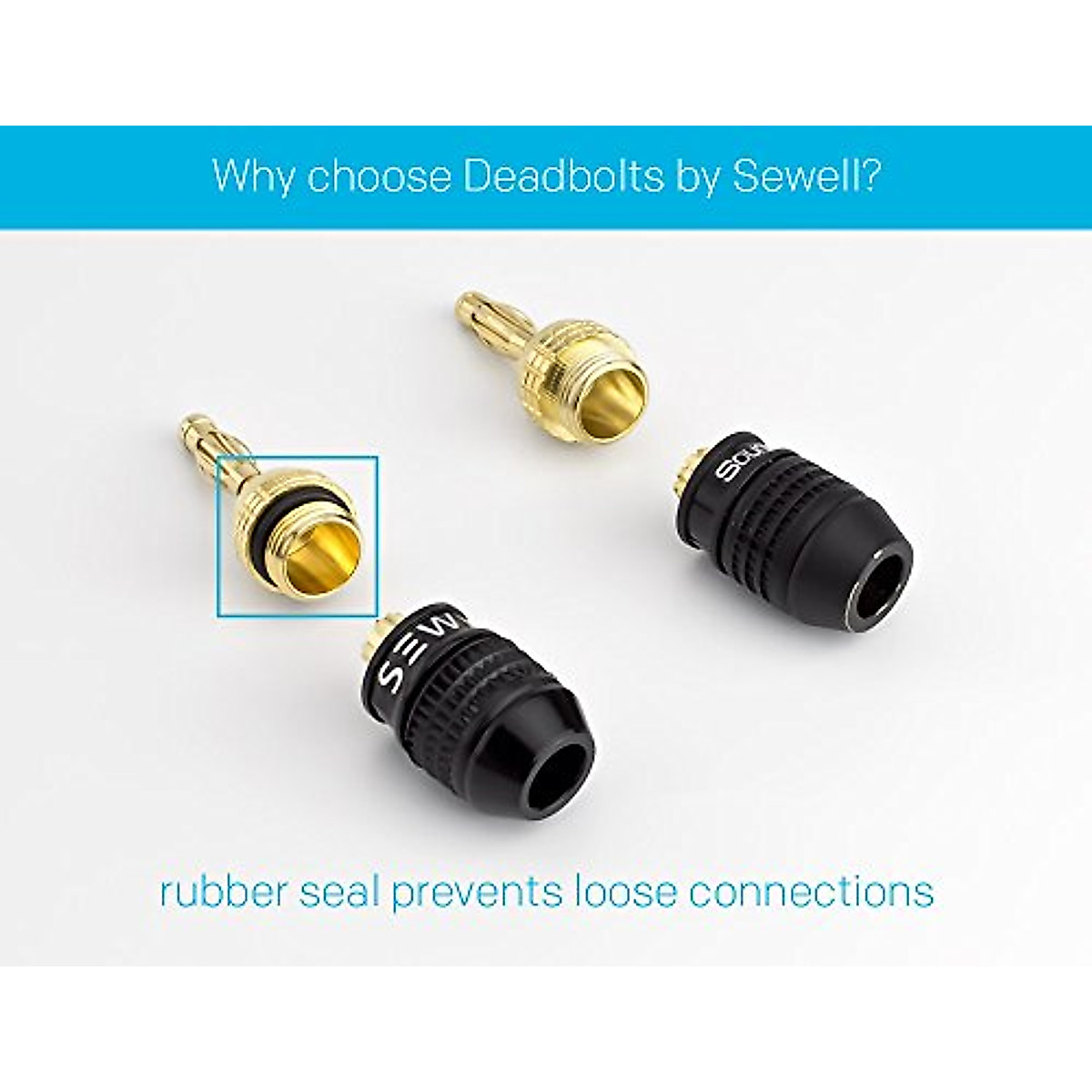 Deadbolt Banana Plugs 6-Pairs by Sewell, Gold Plated Speaker Plugs, Quick Connect, SW-29863-6