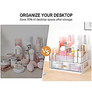 GORET Acrylic Makeup Organizer, Large Capacity Makeup Storage with Drawer for Vanity Bathroom Countertop Perfume Lipstick Brushes Skincare Eyeshadow