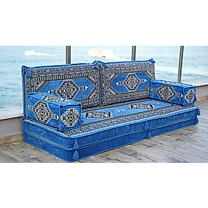 Blue Turkish Floor Seating, Meditation Reading Sofa, Arabic Majlis, Oriental Floor Cushion, Sectional Sofa, Tradional Design Arabic Sofa, Sofa Bed