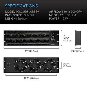 AC Infinity CLOUDPLATE T9, Rack Mount Fan Panel 3U, Exhaust Airflow, for Cooling AV, Home Theater, Network 19” Racks