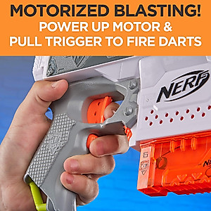 Nerf Modulus Stryfe Motorized Blaster - Fires 6 Darts in a Row - Includes Drop Grip, Barrel Extension, 6-Dart Clip, 6 Nerf Elite Darts (Amazon Exclusive)