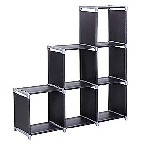 Cube Storage Organizer, 6/9 Cube Bookshelf, Closet Storage Shelves, Modular Bookcase, Plastic Cabinet Storage Shelving Bookshelf for Bedroom, Living Room, Home Office, Black (6 Cubes)