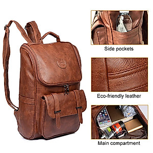 QWARVEL Vegan Faux Leather Laptop Backpack for Men Women, College School Fashion School Bag, Travel Waterproof Backpack, Brown