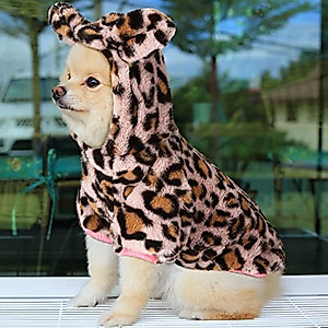 2 Pieces Leopard Print Faux Fur Dog Coat Fluffy Warm Sweater Medium Girl Dog Clothes Puppy Clothes for Small Dogs Girl Soft Faux Fur Pet Jacket for Chihuahua Winter Autumn Cold Weather Cat