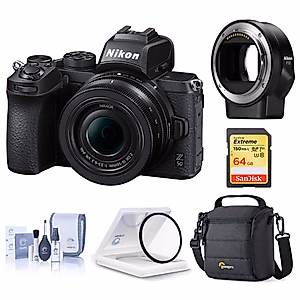 Nikon Z 50 DX-Format Mirrorless Camera with 16-50mm f/3.5-6.3 VR Lens, Bundle with FTZ II Mount Adapter and Accessories