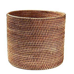 generic Rattan Storage Basket Rustic Woven Basket Desktop Garbage Bin Organizer Sundries Storage Bin for Bedroom Office Study Room - Size L, 9x9x8 Inch