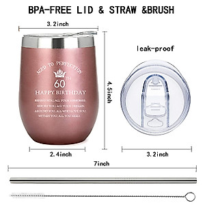 Happy 60th Birthday Gifts for Women Wife-Behind You All Your Memories Funny 60 Year Old Birthday Gifts Ideas for Mom Friends Stainless Steel Insulated Wine Tumbler Coffee Cup (Rose Gold 12oz)