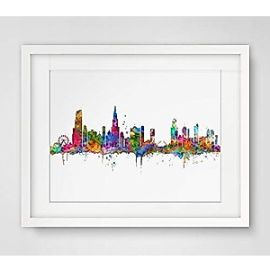 Chicago Skyline City Chicago Watercolor Art Print Chicago Wall Print Poster Painting Home Decor Chicago Wall Hanging Map Skyline 8x10inch No Frame