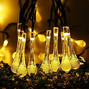 Berocia Solar String Lights Outdoor Waterproof, 20ft 30 LED 8 Modes Outdoor Water Drop Solar Powered String Lights for Patio, Solar Garden Lights for Yard Porch Wedding Party Decoration