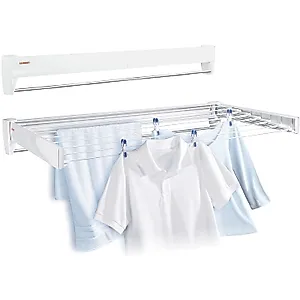 Leifheit 83100 Telefix 100 Wall Mount Retractable Clothes Drying Rack | 8 Drying Rods | White
