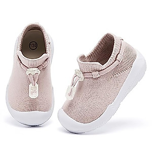 MORENDL Baby Walking Sock Shoes 2 Tiny Feet Infant Slippers Toddler Girl Boy Non-Slip Soft Sole Slip On House Shoes Beige 12-15Months